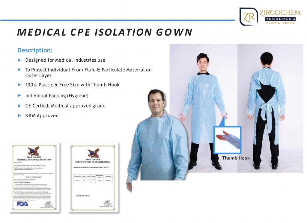 MEDICAL CPE ISOLATION GOWN – Zircochem Resources