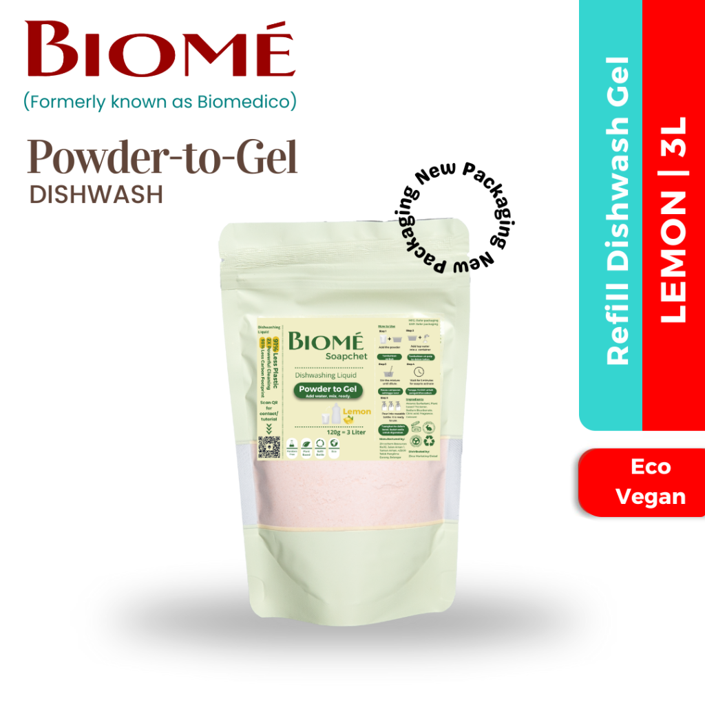 BIOMÉ Powder-to-Gel Dishwash Soap Aloe Vera | Lemon | Lime – 120g (3L ...