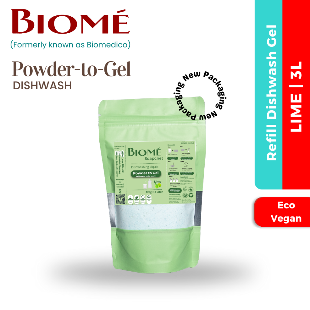 BIOMÉ Powder-to-Gel Dishwash Soap Aloe Vera | Lemon | Lime – 120g (3L ...
